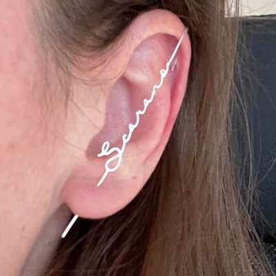 Custom Name Ear Wrap Crawler Hook Earrings, 925 Sterling Silver ...