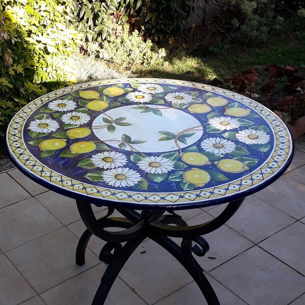 Italian Volcanic Lemon Outdoor Table With Iron Base Decor - Etsy