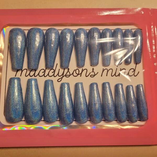 Blue Press on Nails Short Coffin Press-on Nail Set 20-piece Press on ...