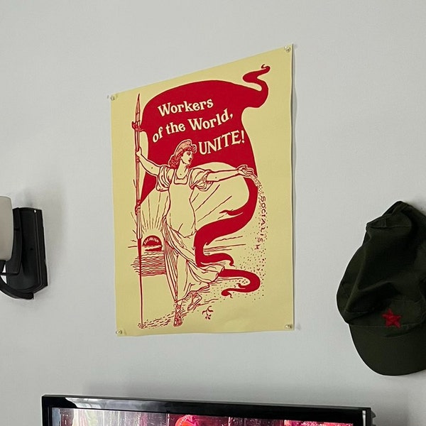 Leftist Poster: Workers of the World, Unite! Retro Walter Crane Style ...
