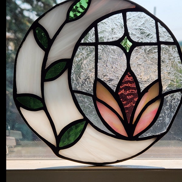 Moon Lotus Flower Stained Glass Pattern, Beginner Stained Glass ...