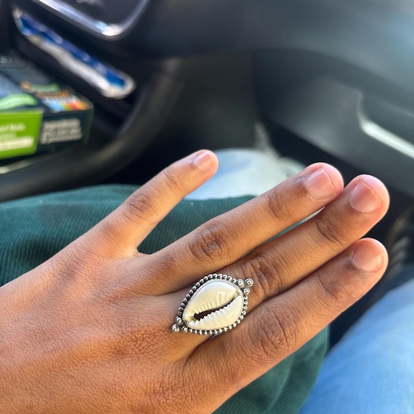 Cowrie Shell Ring, Ocean Ring, Sterling Silver Ring for Women, Bohemian ...