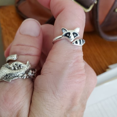 Sterling Silver Raccoon Ring 925 Animal Ring Raccoon Jewelry Cute ...