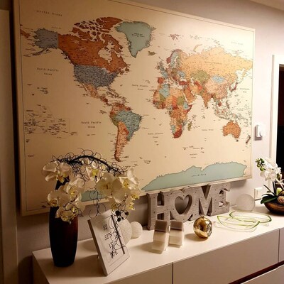 World Map Pin Board With Cities, Push Pin Canvas to Mark Where You Have ...