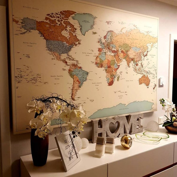 World Map Pin Board With Cities, Push Pin Canvas to Mark Where You Have ...