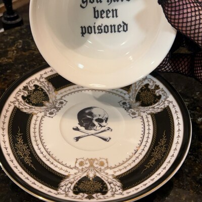 Gorgeous Black and Gold Tea Set, Bat, Cat, Crow and Moth Design ...