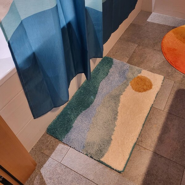 Handcrafted Blue Bath Mat 50x80cm, Tufted Plush Bath Rugs, Washable ...