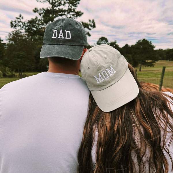 Mom & Dad EMBROIDERED Dad Hat Cap, Pigment Dyed Unstructured Baseball ...