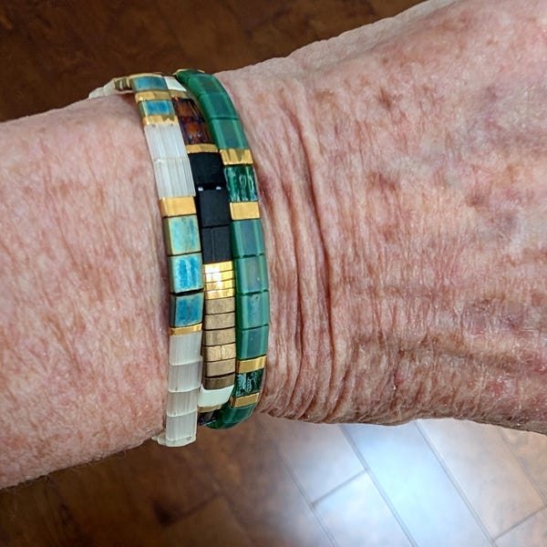 Black & White Stackable Beaded Bracelets | Glass Tile Bracelets | Tila ...