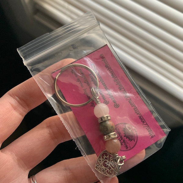 Fertility / Pregnancy Keychain With Rose Quartz, Moonstone and Unakite ...