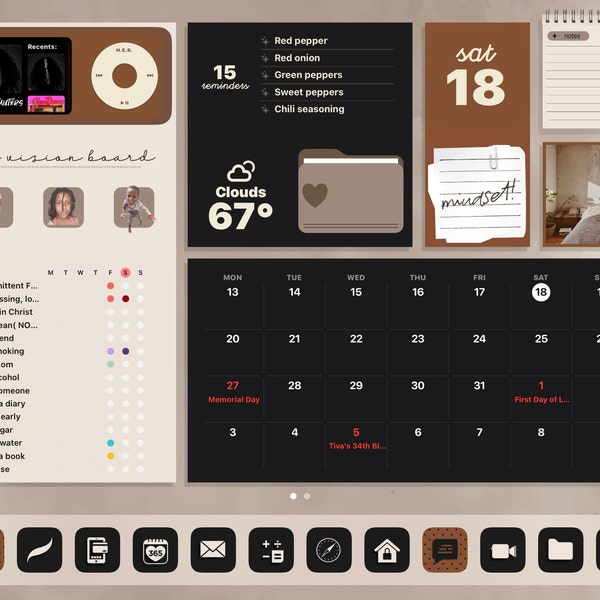 Neutral Ios18 Theme Pack for iPad & iPhone | 4,800 Black Brown App ...