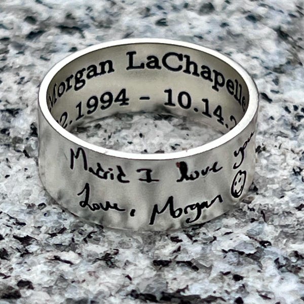 Custom Handwriting Ring • Wide Handwriting Band in Sterling Silver ...
