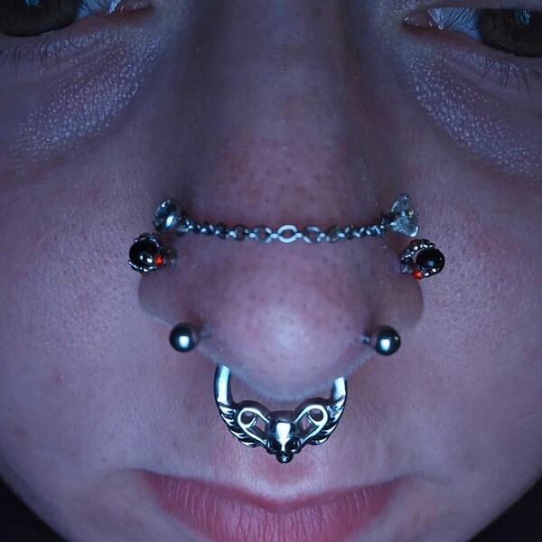 16g Skull Horns Solid Surgical Steel Septum Clicker 1/4 6mm Nose Ring ...