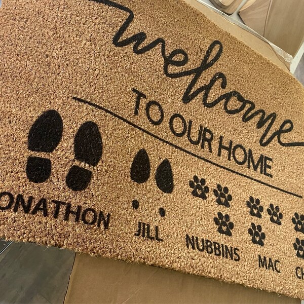 Custom Family & Pet Name Welcome Mat Custom Names Doormat Welcome Mat ...