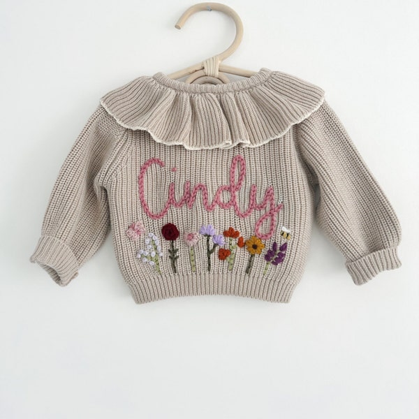 Beige Personalised Baby Name Jumper Hand Embroidered Chunky Knit ...