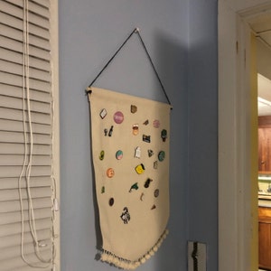 Decorative Pin Display Pin Banner With Pom Poms Canvas Wall - Etsy