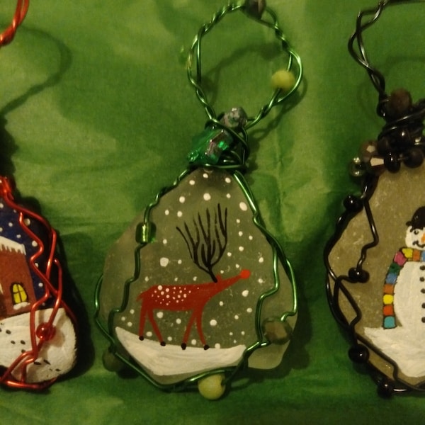 Sea Glass Hand Painted Art Christmas Tree Decorations - Wire Wrapped ...