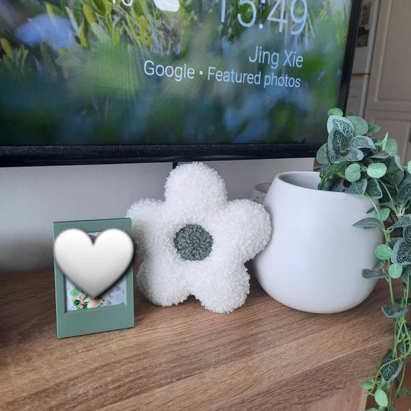Green and White Daisy Flower Shaped Cushion Made With a Textured Boucle ...