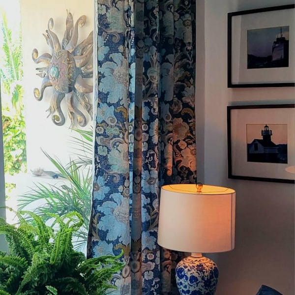 Elegant Damask Patterned Linen Curtains Ornate Baroque Floral Design ...