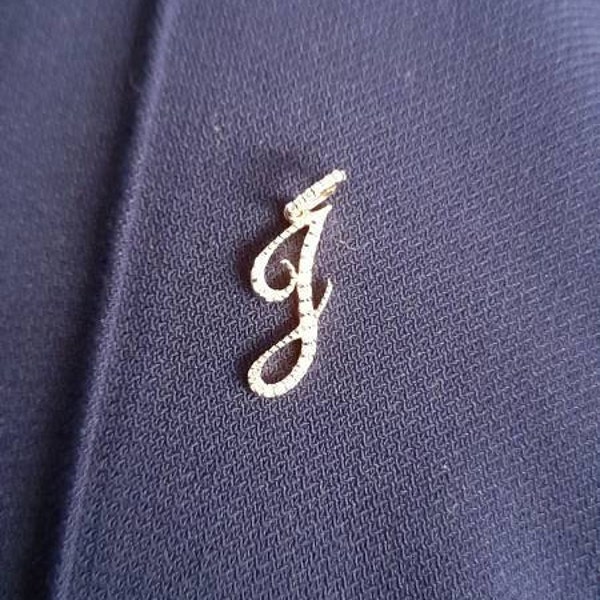 14K Solid White Gold Diamond Initials, Diamond Cursive "l" Initials ...