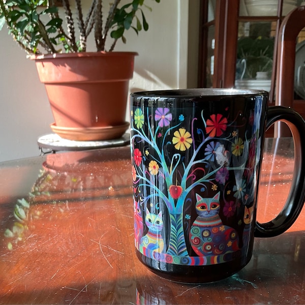 CUTE OWL MUG Large Black Mug 15oz Owl Lover Coffee Mug Owl Gift Her Owl ...