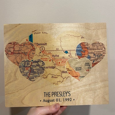 Personalized Long Distance Family Maps on Wood: 3-5 Locations, Custom ...