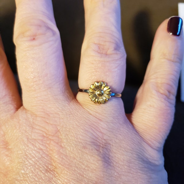 Boho Sunflower Ring, Flower Stack Ring, Flower Ring, Silver Stack Ring, Sunflower Stack Ring ...