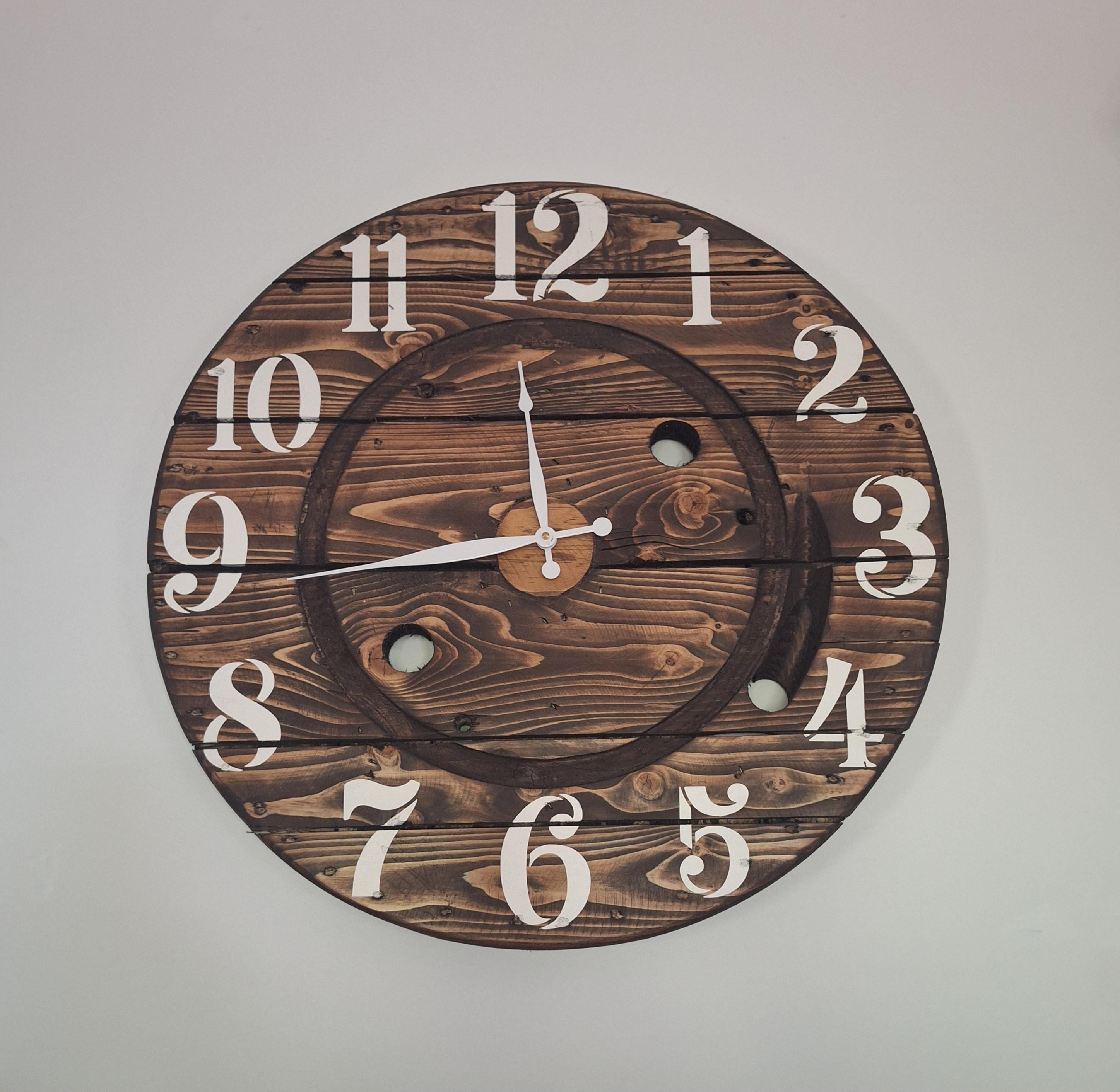 Farmhouse Wood Spool Wall Clock - 20 to 36 IN Round Wooden Clock ...