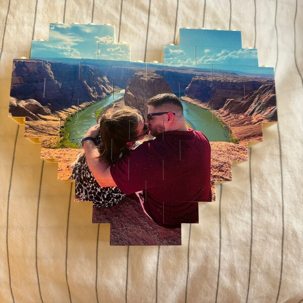 Medium Heart Photo Block Made From, LEGO® Bricks, Personalised, WHITE ...