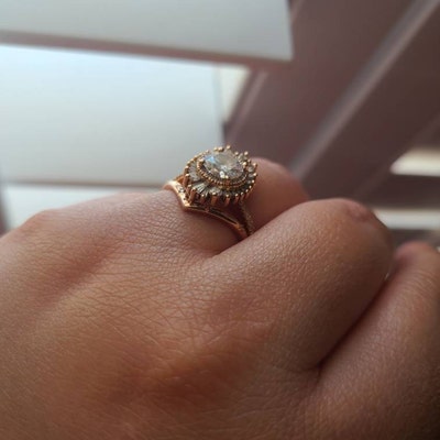 Art Deco Bezel Set Ring Hexagon Cut Moissanite Engagement Ring Yellow ...