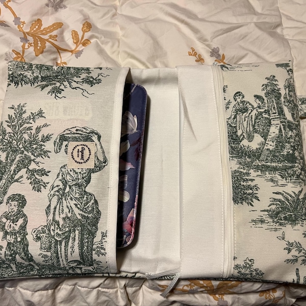 Toile De Jouy Fabric , Book Sleeve, Book Bag, Book Purse, Book ...