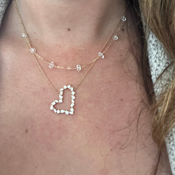 Ultra Tiny Sparkly Herkimer Diamond Necklace, Dainty Diamond Jewelry ...