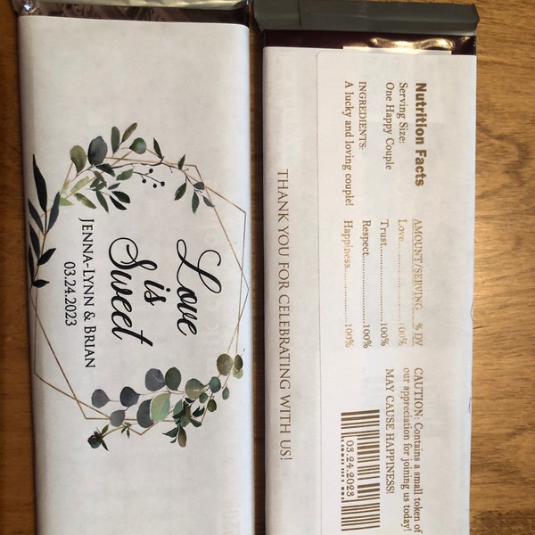 Printed Labels for Full Size Candy Bar Chocolate Bar Stickers Wedding ...