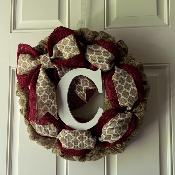 Burlap Wreath, Wreath With Initial, Housewarming Gift, Personal Gift ...