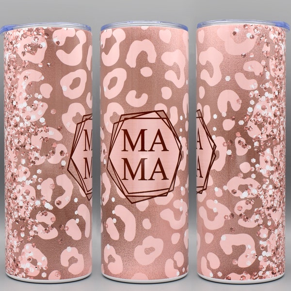 Leopard Mama 20 Oz Skinny Tumbler, Pink Glitter Tumbler PNG, Mom ...