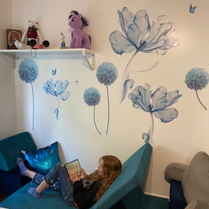 Blue Flower Wall Decals, Flower Wall Stickers for Bedroom Living Room ...
