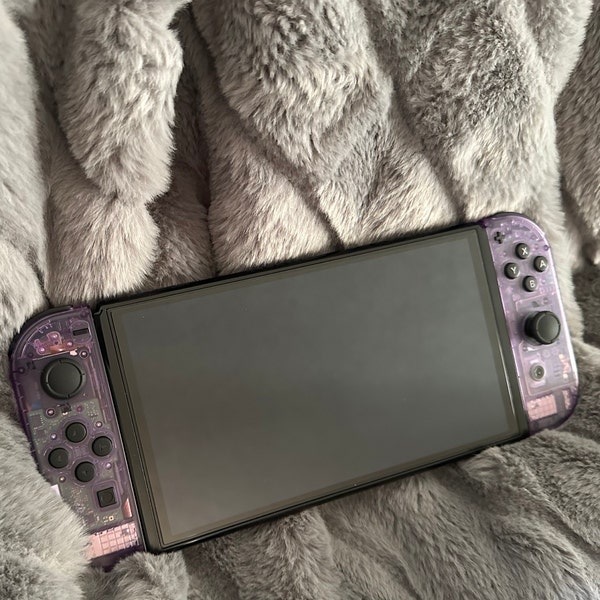 New Custom Nintendo Switch Clear Atomic Purple D-pad Joy-con Controller ...