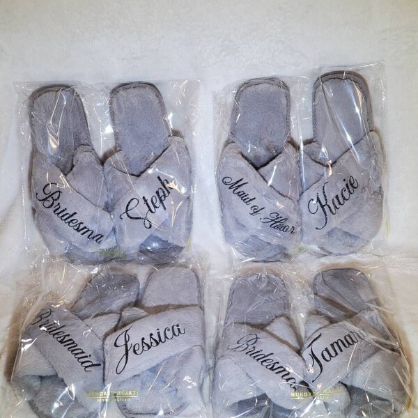 Custom Name Fluffy Slippers, Personalized Gift for Bridesmaid, Birthday ...