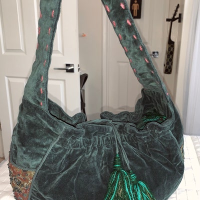 IN STOCK Earthy Velvet Shoulder Bag, Moss Green Vintage 70s Vegan ...