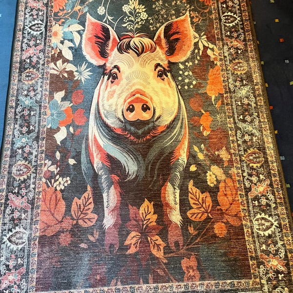 Vintage Farmhouse Decor, Pig Rug, Cute Animal Rug for Maximalist Home ...