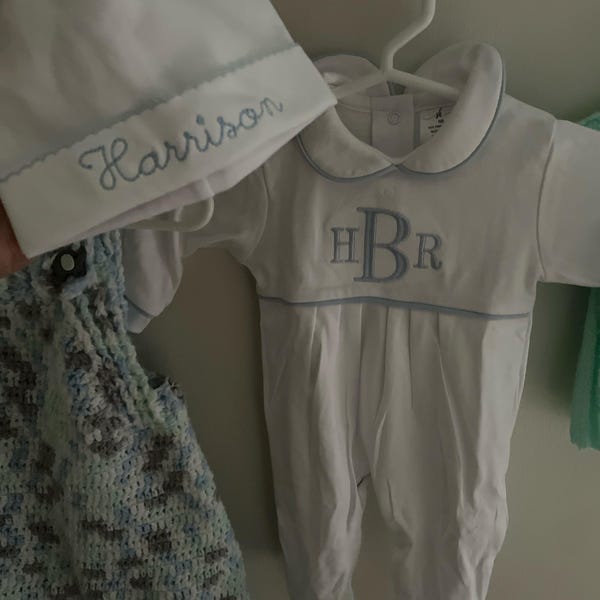 Baby Boy Coming Home Outfit, Baby Boy Monogrammed Bloomer Set, Newborn ...