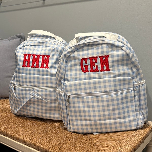 Monogram Gingham Backpack Lunchbox Set: Pink Ruffle, Blue Bookbag - Etsy