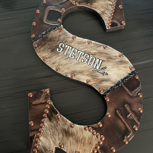 Cowhide Letters 12” - Personalized Western Wall and Shelf Decor *made ...