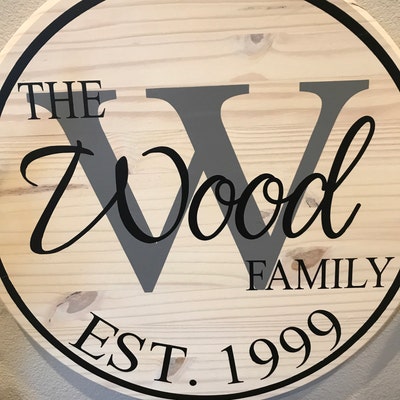 Round Family Name Established Wood Sign Monogram / Custom / - Etsy