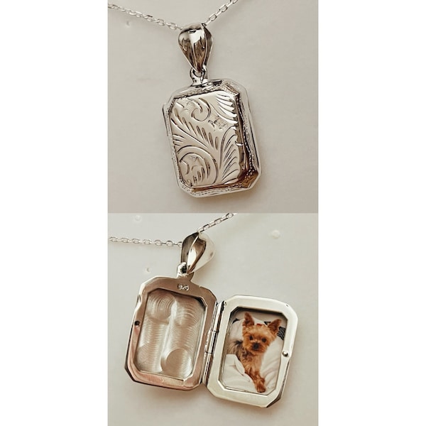 Sterling Silver Rectangle Locket With Photo,antique Victorian Etched ...