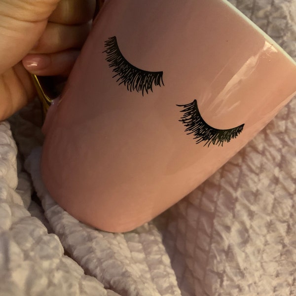Eyelash Mug Pink and Gold Eyelashes Coffee Mug Makeup and Lashes Mug ...
