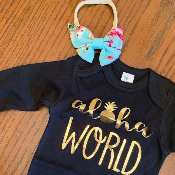 Aloha World Baby Girl Hawaiian Bodysuit Outfit Metallic Gold - Etsy