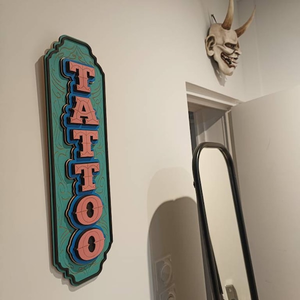 Tattoo Sign LED Custom Handmade LED Tattoo Sign Laser-cut Wooden Light ...