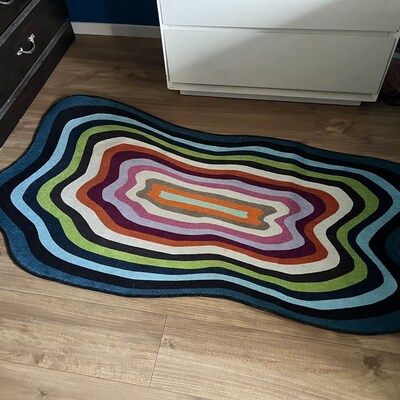 Vibrant Symmetry Funky Rug, Colorful Curved Lines Forming Circular ...