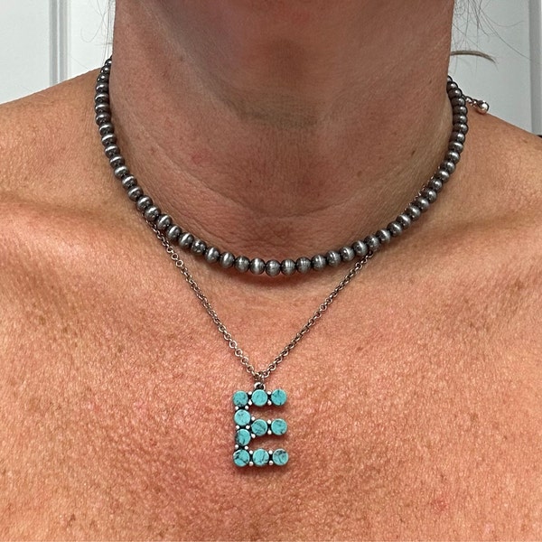 Turquoise Initial Necklace - Etsy